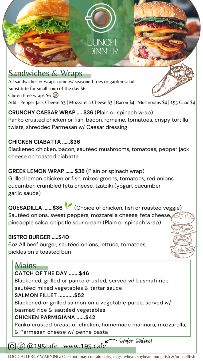 Lunch/Dinner – Welcome | Café 195 & Bistro